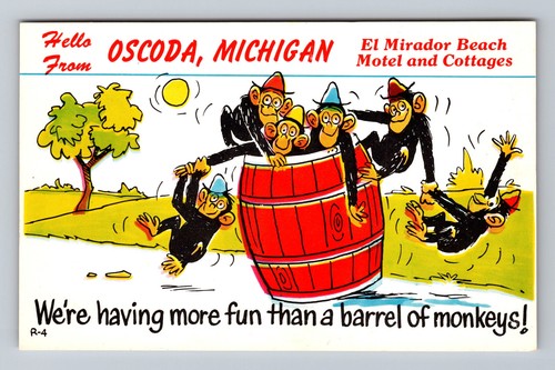 Oscoda MI-Michigan General Greetings Cartoon Humor Monkeys Vintage ...