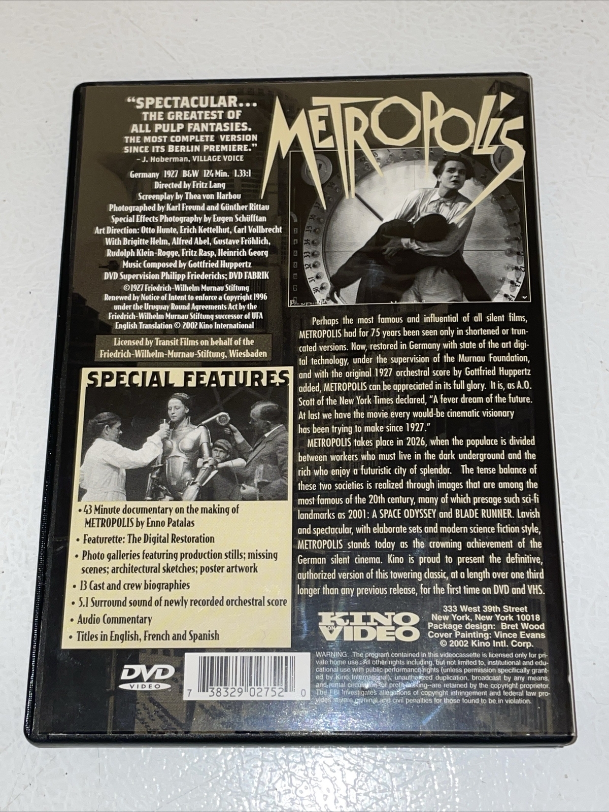 Metropolis DVD, 2003, Restored Authorized Edition 2002 Fritz Lang B&W W ...
