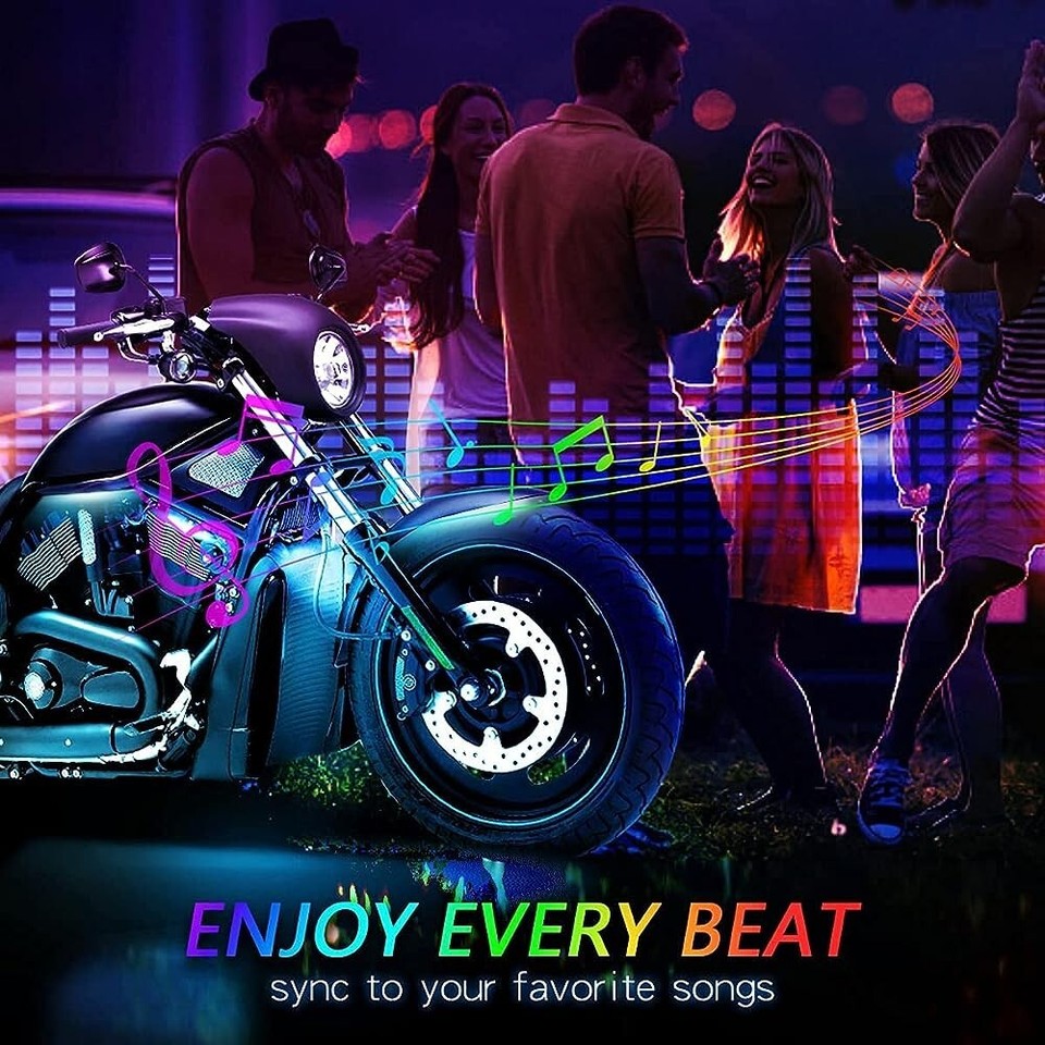 16PCS Motorcycle RGB LED Strip Light Under Glow Neon Kit Bluetooth APP ...