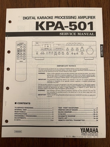 Yamaha KPA-501 Digital Karaoke Amplifier Service Manual OEM Vintage ...