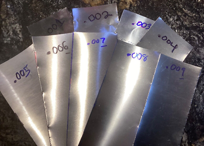 ASSORTMENT of SHIM STOCK (9 SIZES FROM .001 To .009 (1”x 6" piece of ...