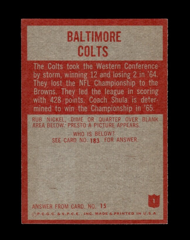 1965 Philadelphia Set-Break # 1 Baltimore Colts Team EX-EXMINT *GMCARDS ...