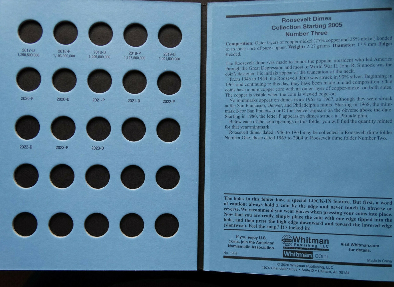 Whitman Roosevelt Dimes Dime Coin Folder Number 3 2005 Album Book 1939 ...