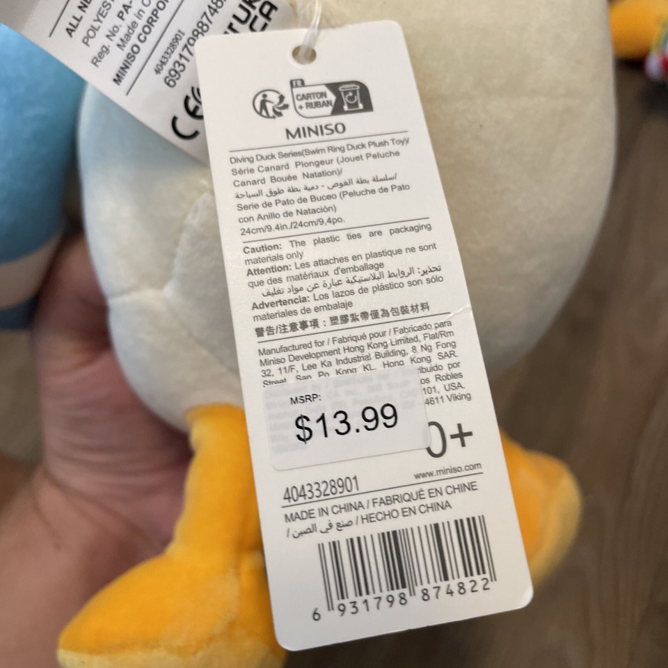 MINISO LIFE Japanese Plush Toy Swimming Ring Duck Incredibly Soft 10.6 ...