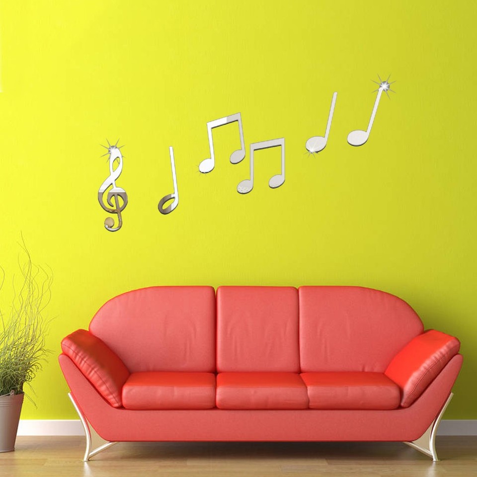 Music Note Pattern Acrylic Mirror Surface Wall Sticker for Home Bedroom ...