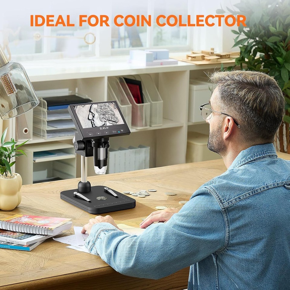 Elikliv 4.3'' 720P Digital Microscope 1000x Magnification Coin Stamp ...
