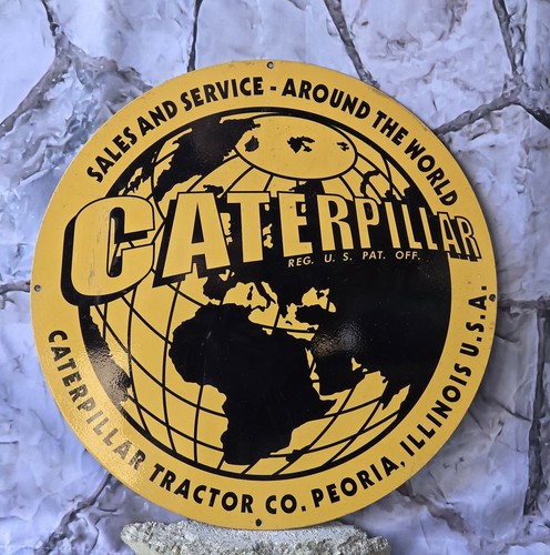 LARGE HEAVY VINTAGE CATERPILLAR TRACTORS TRACTOR METAL PORCELAIN SIGN ...
