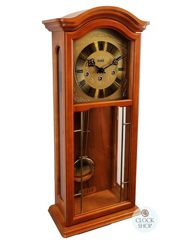 66cm Cherry 8 Day Mechanical Chiming Wall Clock With Brass Accents By ...