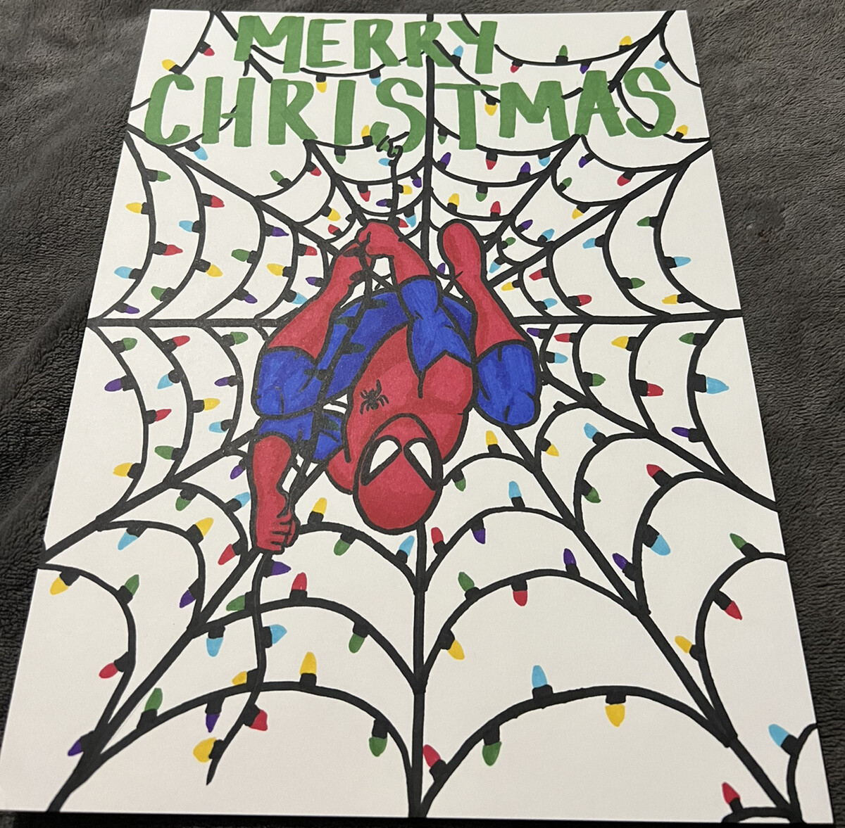 Spiderman hand drawn Merry Christmas poster. Art. Peter Parker. Web Of ...