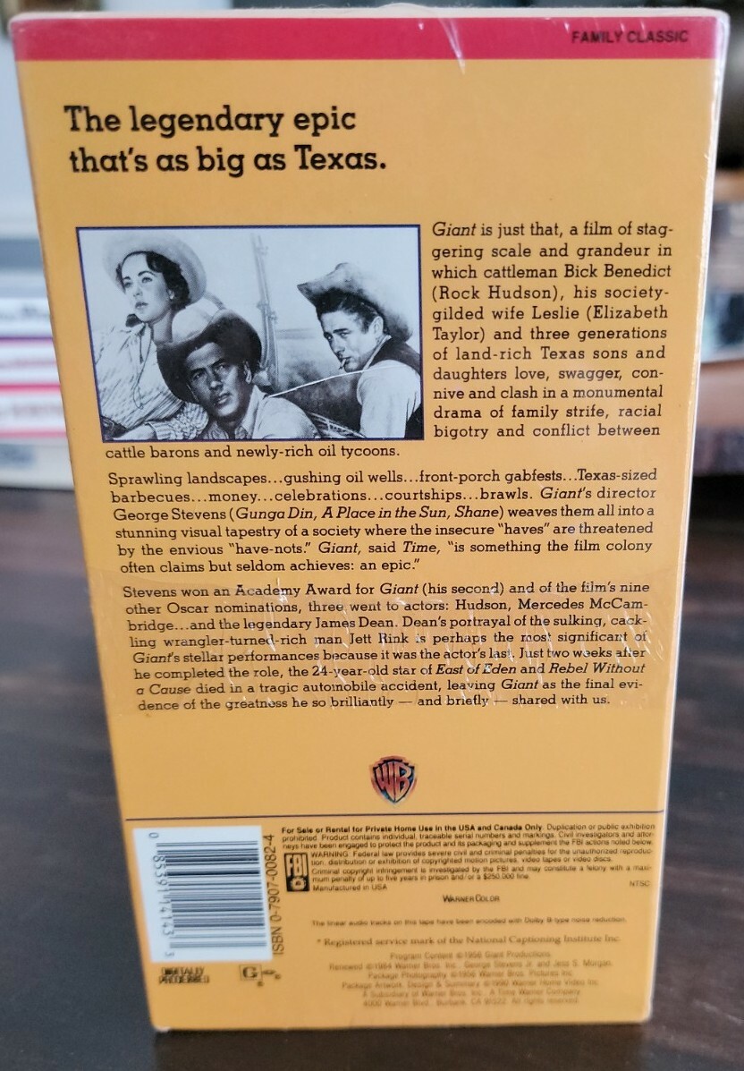 Giant (VHS) Starring Rock Hudson & James Dean (New Sealed) 1987 ...