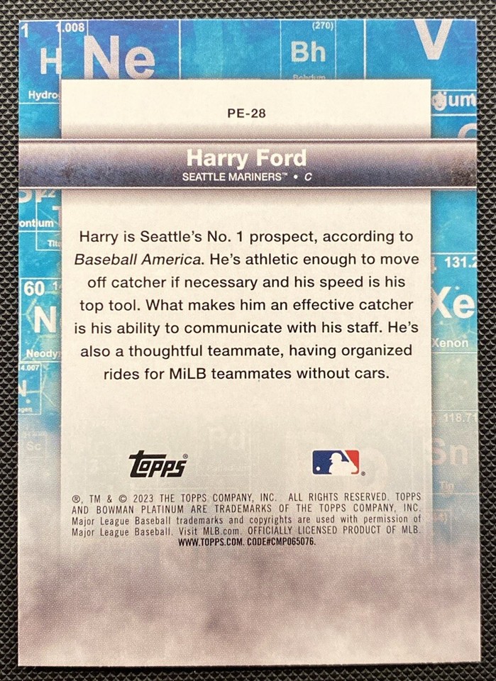 HARRY FORD | 2023 Bowman Platinum | Precious Elements #PE-28 | Seattle ...
