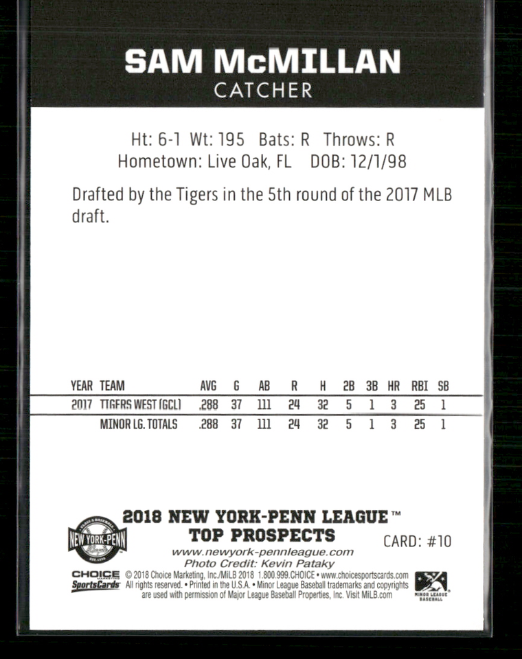 Sam McMillan 2018 New York Penn League Top Prospects Set | eBay
