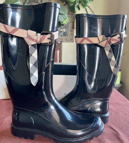 Burberry Black Kenyon Nova Belt Rainboot Size EU 37 Preowned with Box ...