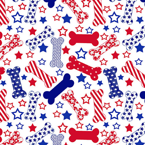 Patriotic Fabric | Paws America Dog Bone Toss Red Blue White | Studio E ...