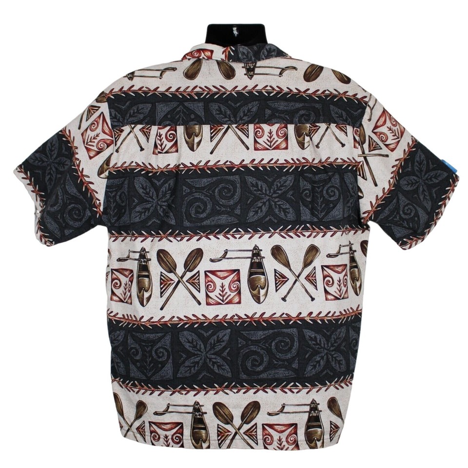RJC Ltd Outrigger Canoe Barkcloth Hawaiian Aloha Shirt Lg Paddles | eBay