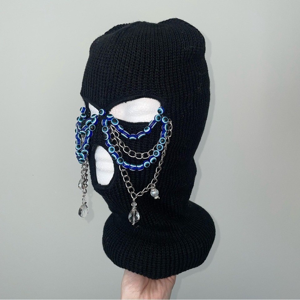Evil Eye Custom Sheisty Ski Mask Black Knit Mask with Blue Chain ...