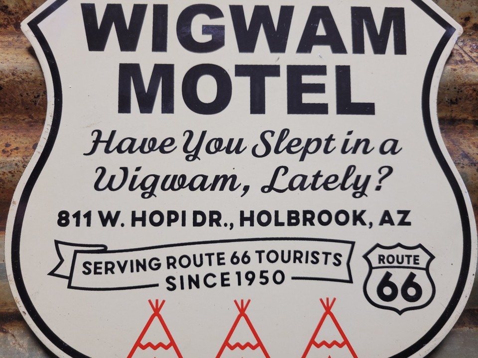 VINTAGE WIGWAM MOTEL PORCELAIN SIGN OLD ROUTE 66 ARIZONA TEEPEE HOTEL ...
