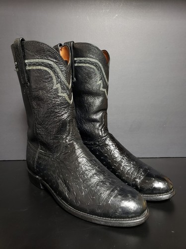 Lucchese Smooth Ostrich Black Roper Western Cowboy Boots Mens Size 8.5 ...