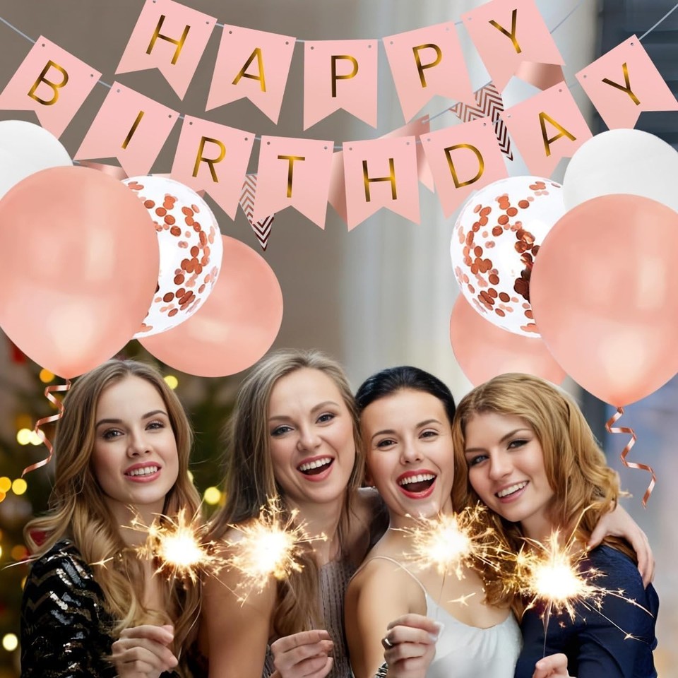 Glamorous Rose Gold Party Decorations - Reusable Birthday Banner ...