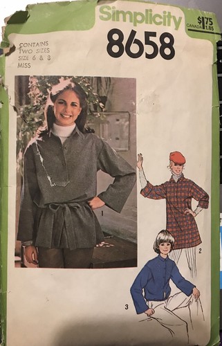 Vtg Simplicity pattern 8658 Misses' Pullover Tunic, Top, Belt size 6, 8 ...