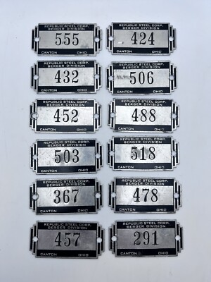 Vtg 12 Metal Locker Number Tag 2x1” Republic Steel Canton OH Steampunk ...