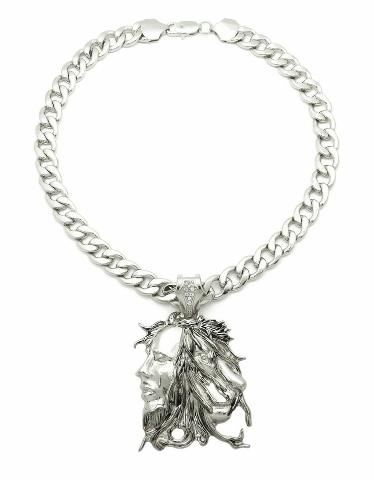 Hip Hop Fashion BOB MARLEY LION Pendant & 11mm 20" Cuban Choker Chain ...