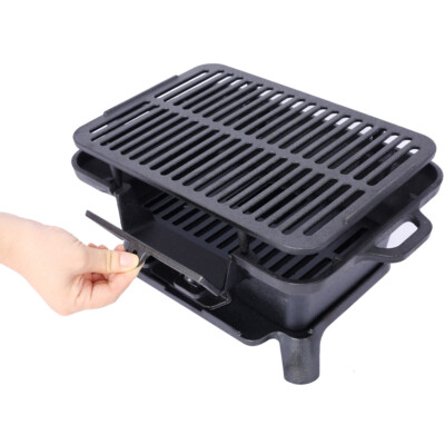 Oval Cast Iron Grill Outdoor Portable Charcoal Grill Tabletop Cast Iron ...