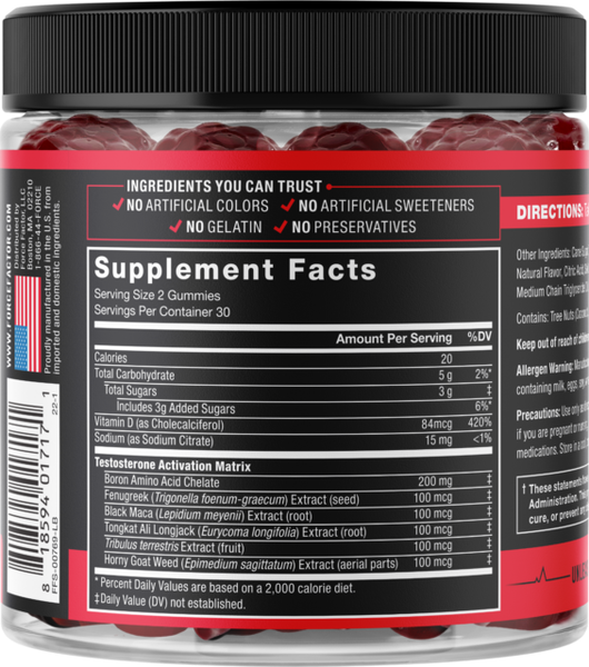 Force Factor TEST X180 Testosterone Booster - Berry Punch (60 Gummies ...