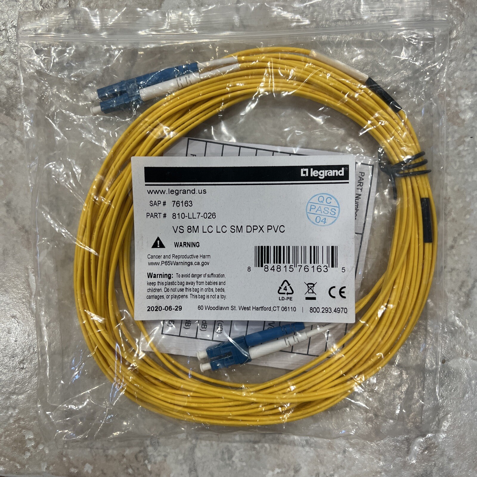 NEW OLD STOCK! LEGRAND 8M OPTICAL FIBER CABLE VS 8M LC LC SM DPX 810 ...