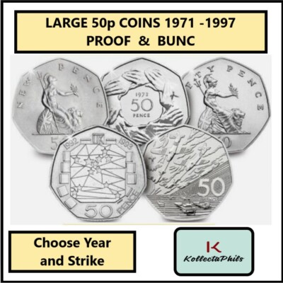 UK Fifty Pence Coins 50p LARGE 1971 - 1997 PROOF & Brilliant ...
