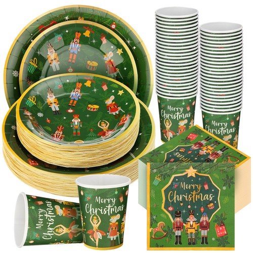 200 Pcs Christmas Nutcracker Party Supplies Green Disposable Dinnerware ...
