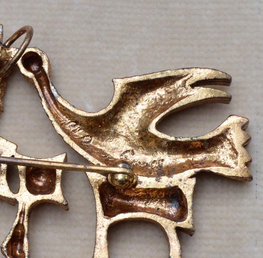 Vntg Signed CHAIM GROSS Goldtone PEACE Shalom Doves Pin Brooch Pendant ...