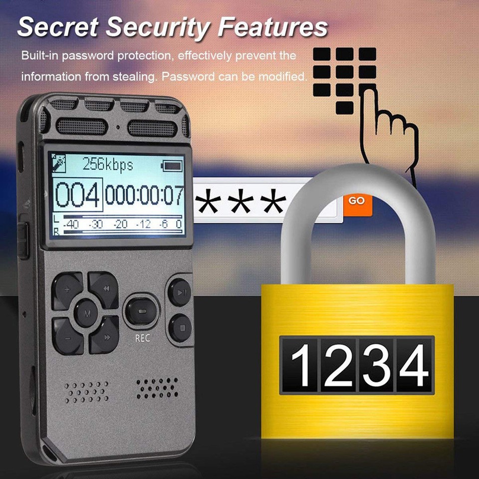 64GB Rechargeable LCD Digital Audio Sound Voice Recorder Dictaphone MP3 ...