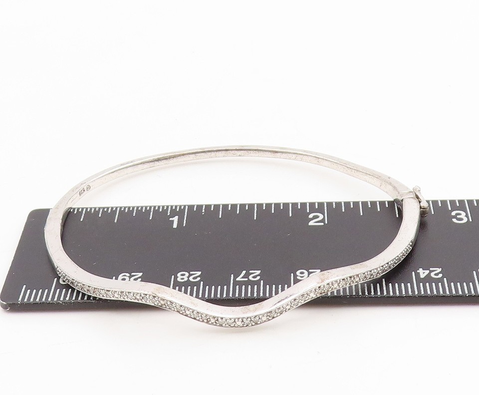 925 Sterling Silver Vintage Bracelet Real Diamonds Elegant Wavy Bangle ...