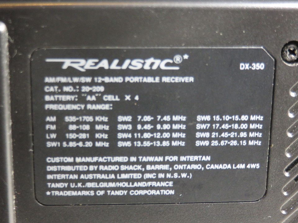 Vintage Realistic DX-350 Voice of the World AM/FM/LW/SW 12 Band ...