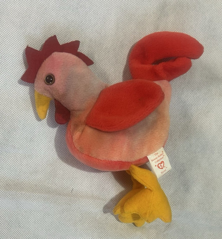Ty Beanie Baby Chicken Rooster Plush Stuffed Animal Vintage Red Pink ...