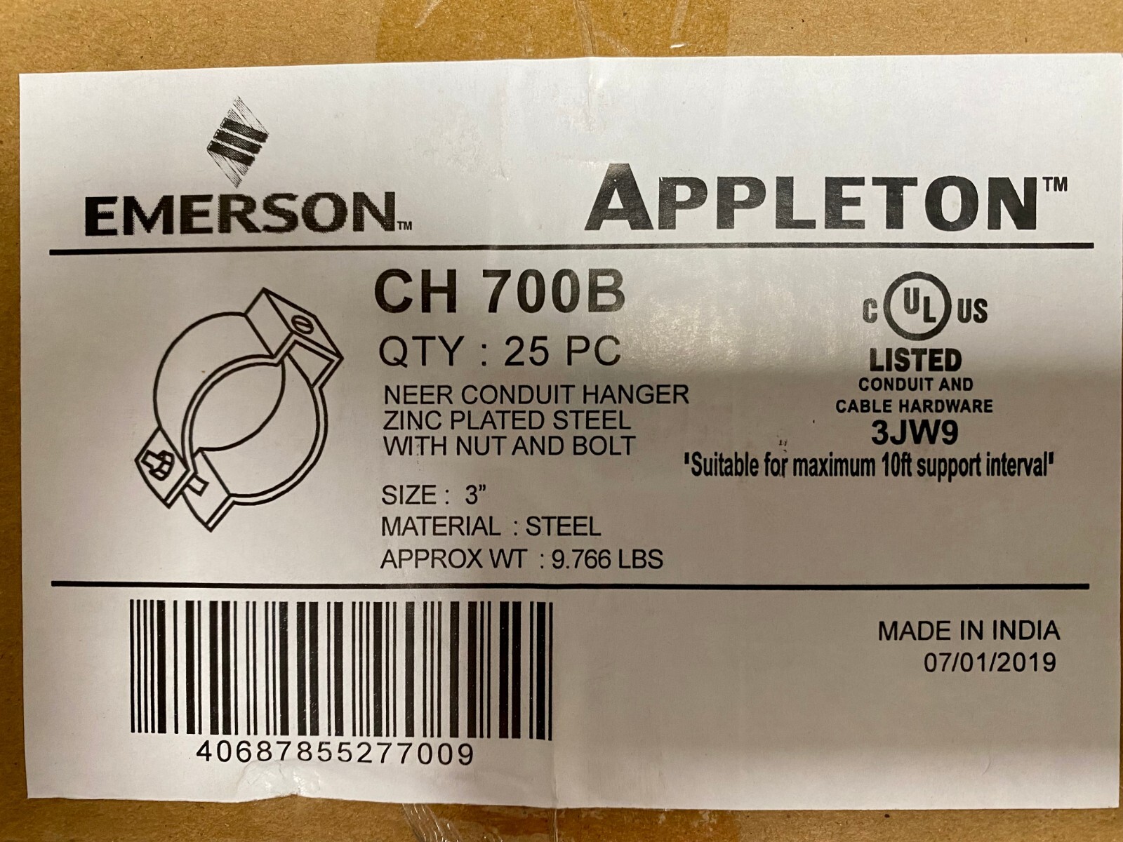 APPLETON CH-700-B CONDUIT HANGER 3" BOX OF 25 PIECES NIB WITH FREE ...