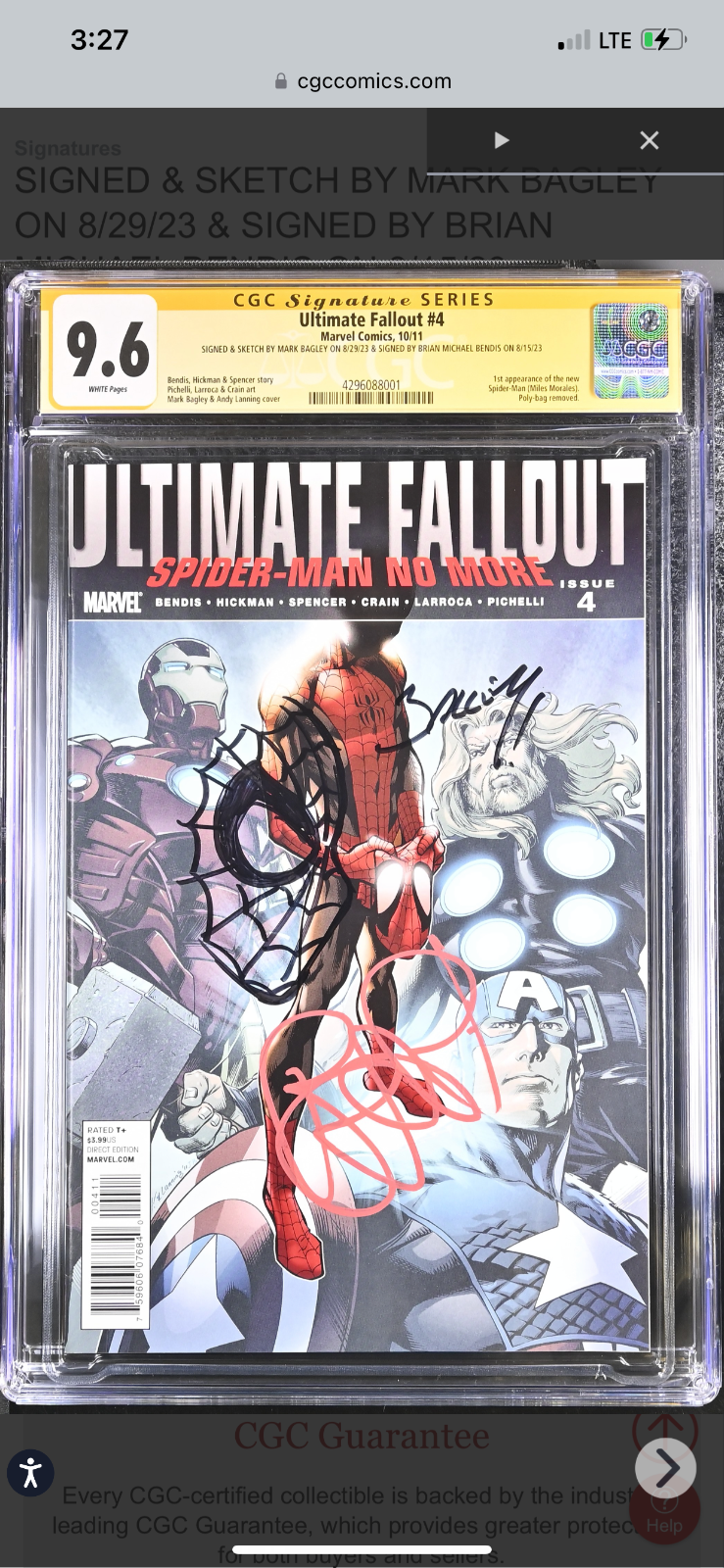 Ultimate Fallout #4 CGC 9.6, Dual Signature-“Bagley & Bendis”+ BAGLEY ...