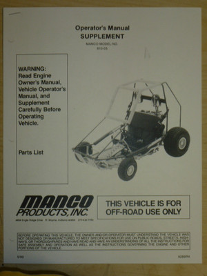 MANCO MODEL 810-03 GO KART PARTS LIST OPERATORS MANUAL CART | eBay