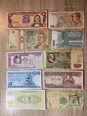 Diverse lot of 10 World Banknotes Assorted Circulated Foreign Paper ...