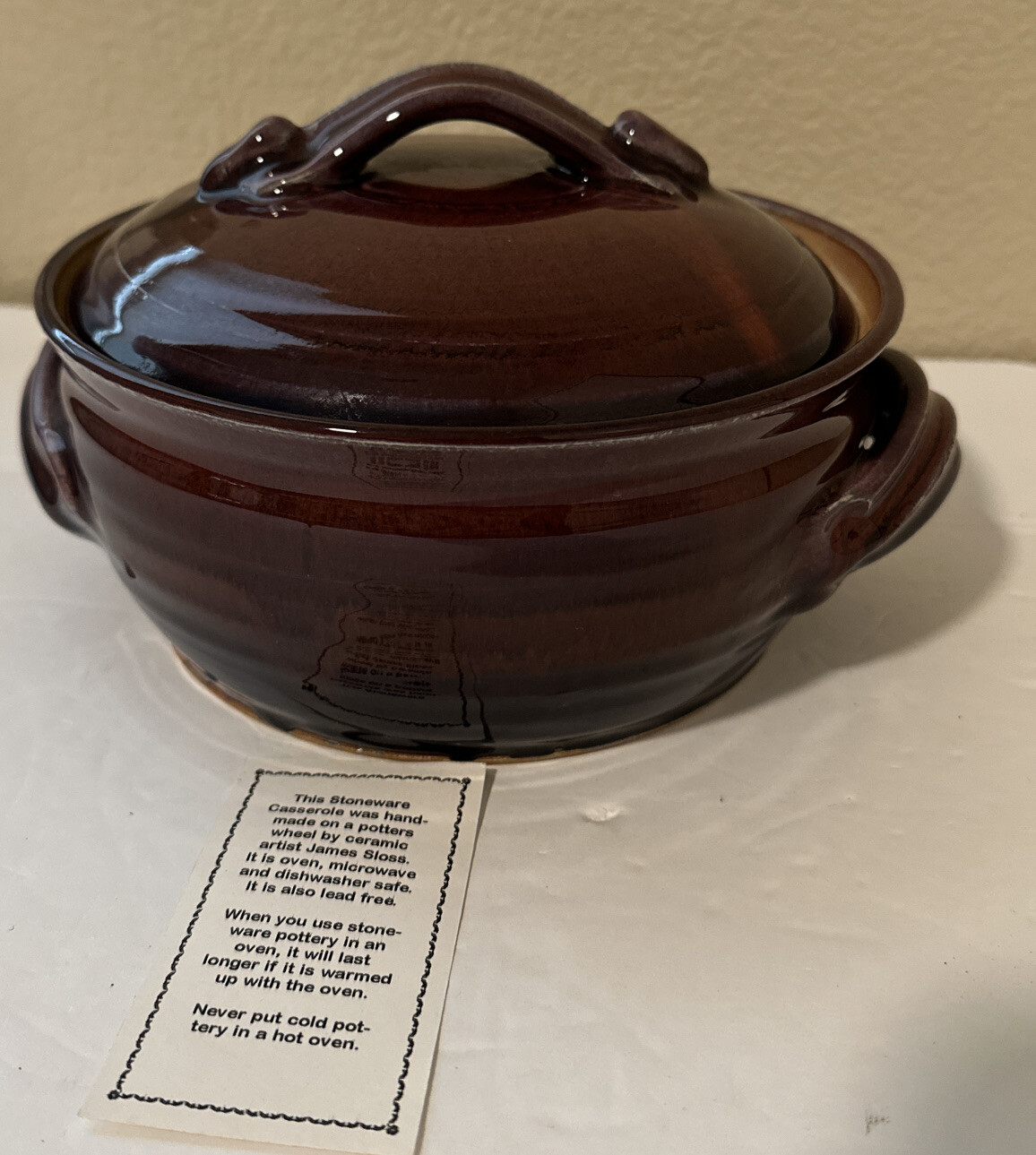 HANDMADE Pottery 1 Quart Covered Casserole Dish Rustic Signed James ...