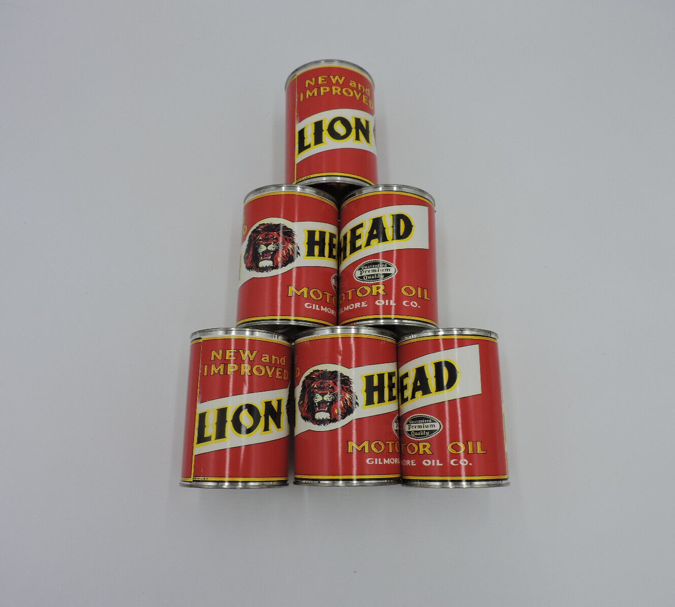 Lion Head Gilmore Motor Oil One (1) Quart Cans Lot of 6 Reproduction ...