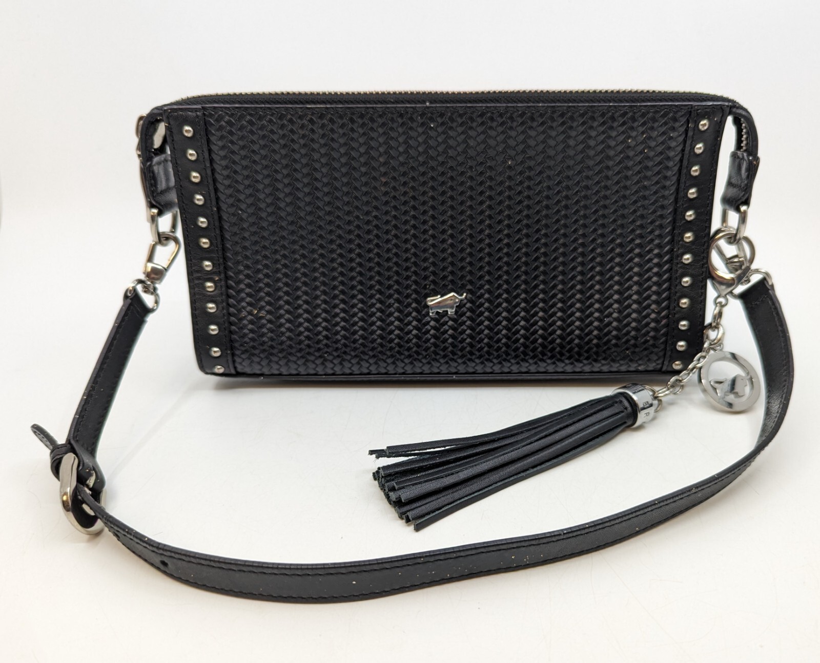 Braun Buffel Black Embossed Leather Silvertone Stud D… - Gem