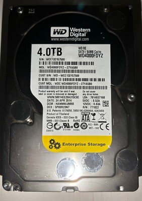 Western Digital RE WD4000FYYZ 4 TB,Internal,7200 RPM,3.5 inch Hard ...