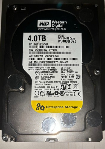 Western Digital RE WD4000FYYZ 4 TB,Internal,7200 RPM,3.5 inch Hard ...