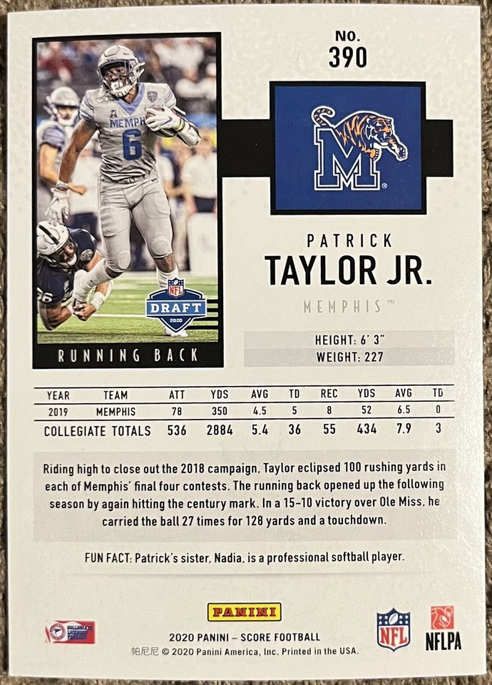2020 Panini Score Football RC Rookie Black Parallel #390 Patrick Taylor ...