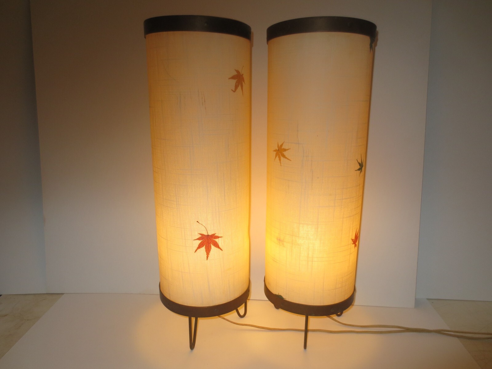 MCM Fiberglass Tall Column Lamps -Maple Leaves - Tripod Hairpin Legs | eBay