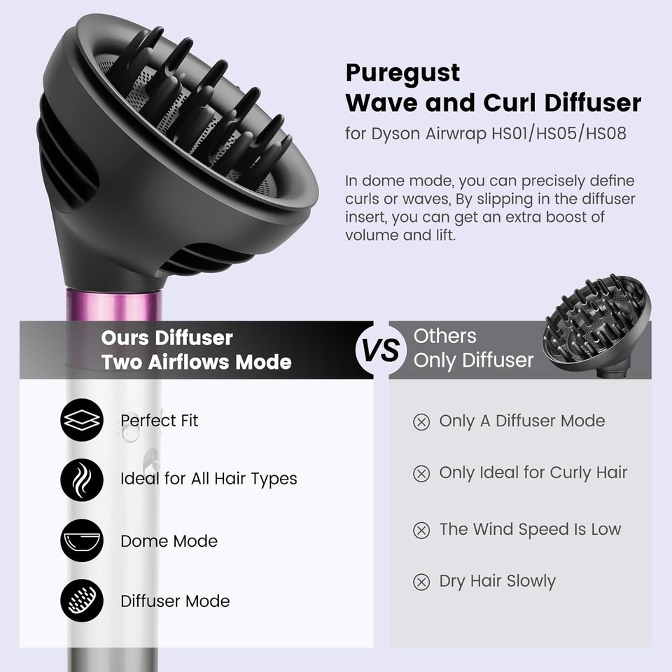 Dyson Airwrap Wave Curl Diffuser Black HS01 HS05 Hair Nozzle Enhance ...