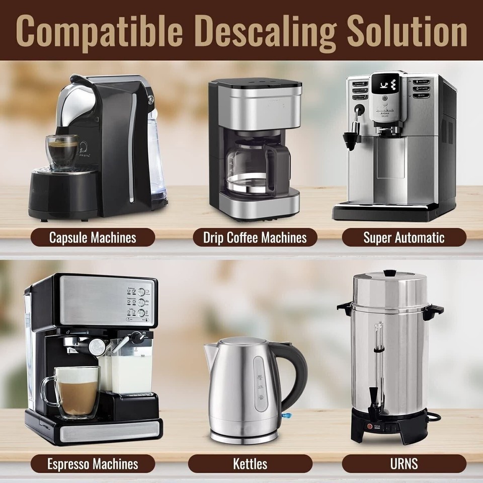 Coffee Machine Descaler Descaling Cleaning Solution - 2 Uses Per Bottle ...