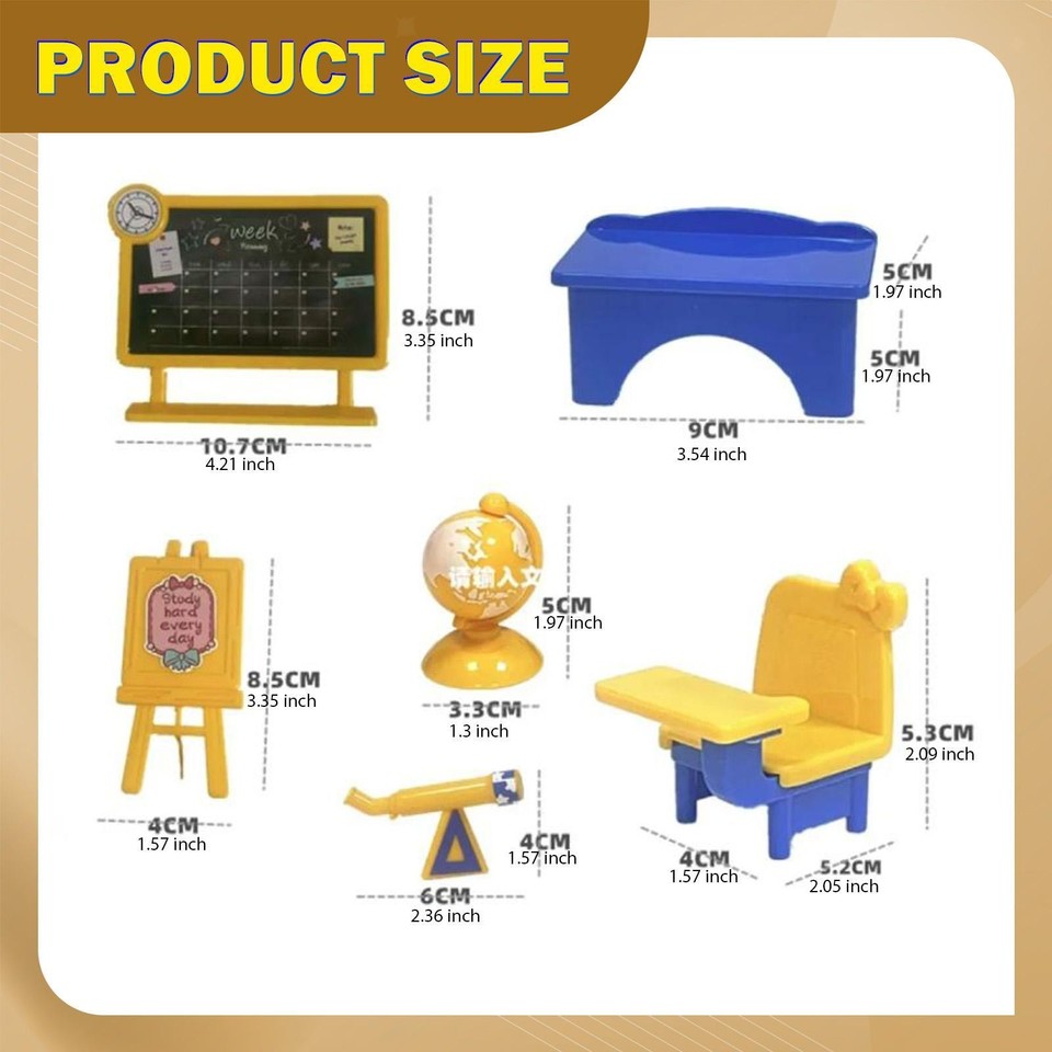 Dollhouse Mini Table ABS Miniature Classroom Furniture Set Pretend Play ...